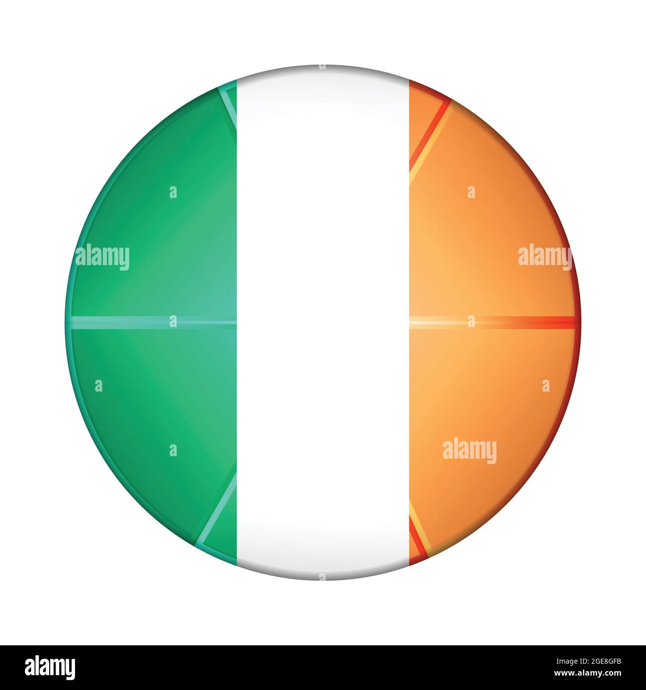 Glass light ball with flag of Ireland. Round sphere, template icon ...