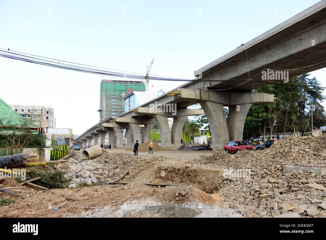 April 2014 Addis Ababa, Ethiopia. Construction of the light rail ...