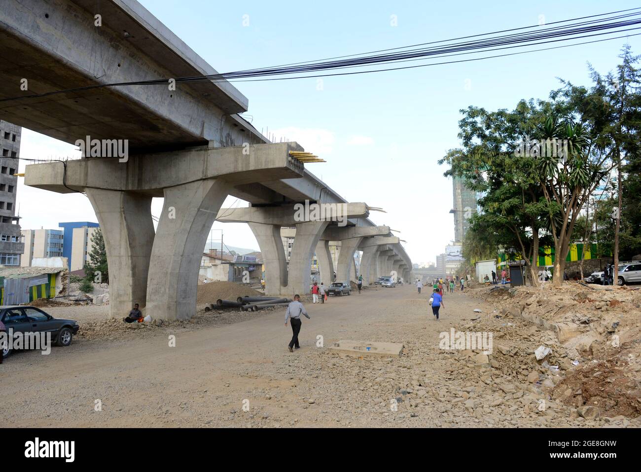 April 2014 Addis Ababa, Ethiopia. Construction of the light rail ...