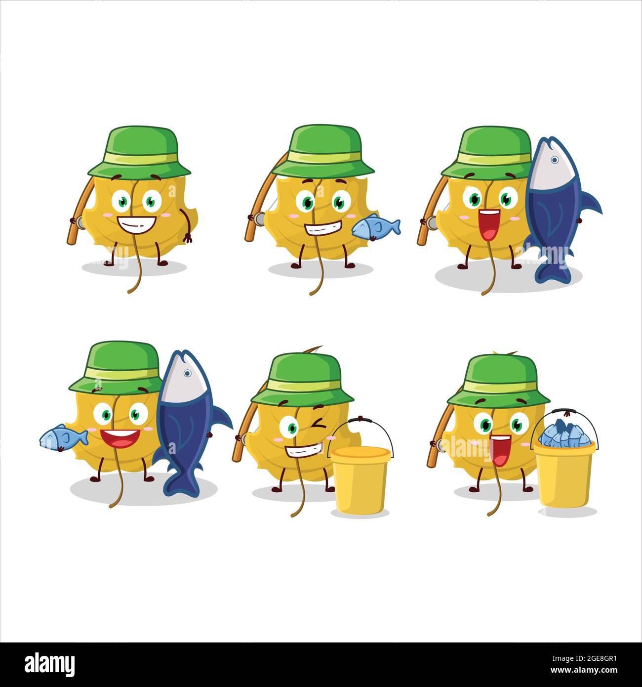 A fisherman hazel leaf cartoon picture catch a big fish. Vector ...