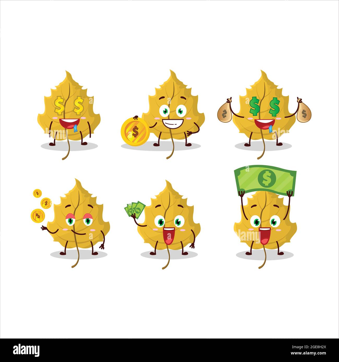 Hazel leaf cartoon character with cute emoticon bring money. Vector ...