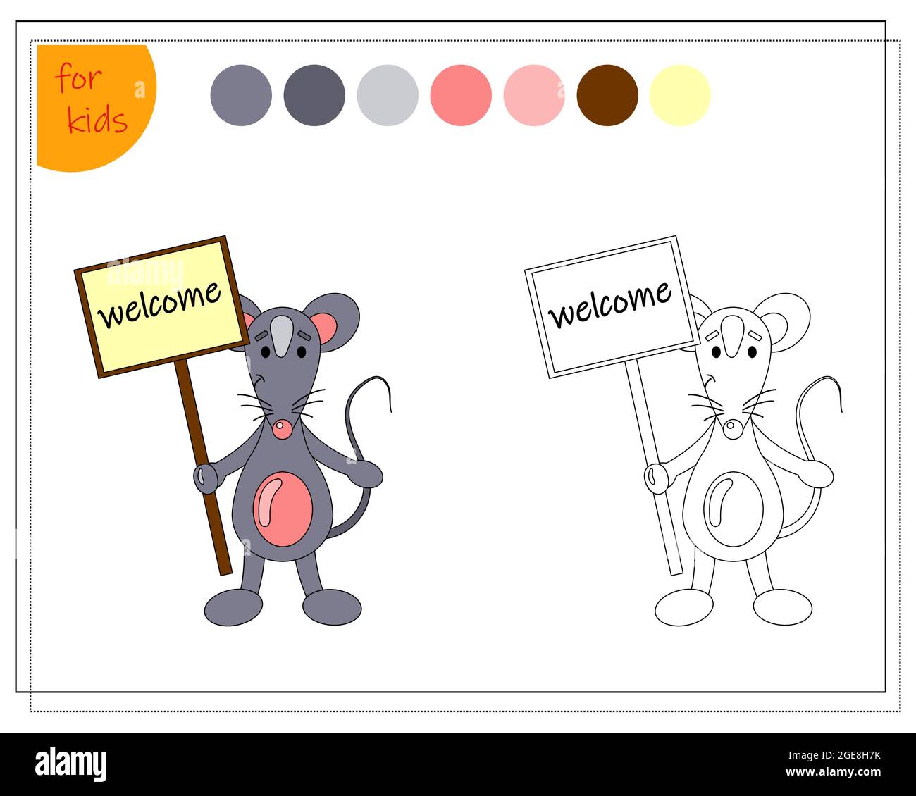 coloring book for kids, cute cartoon rat. vector isolated on a white ...