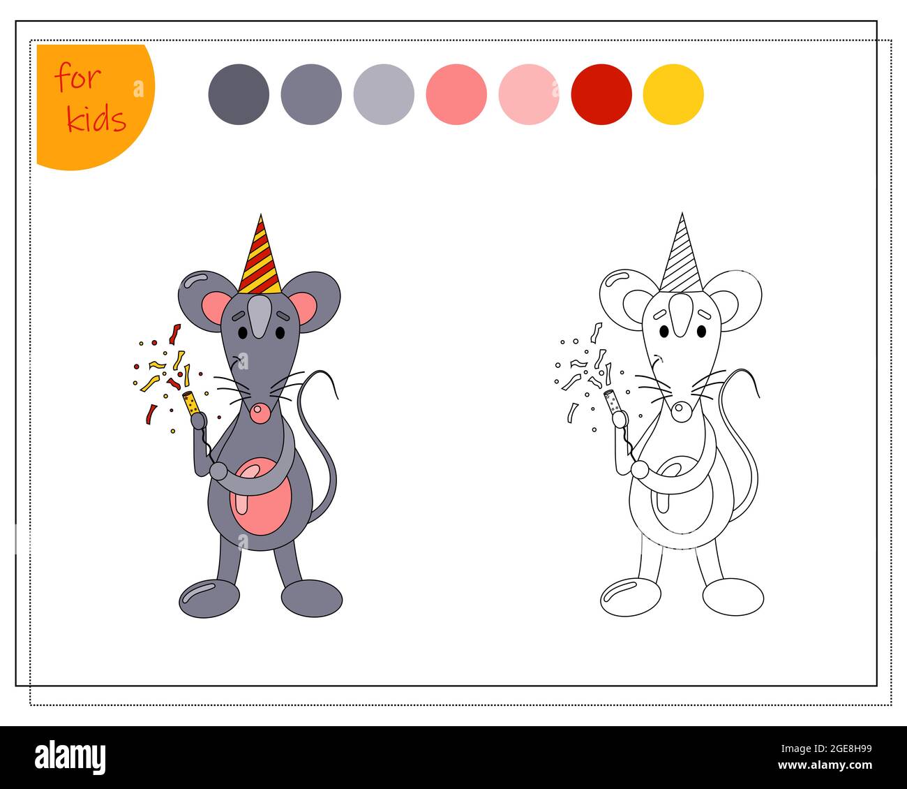 coloring book for kids, cute cartoon rat, birthday. vector isolated on ...