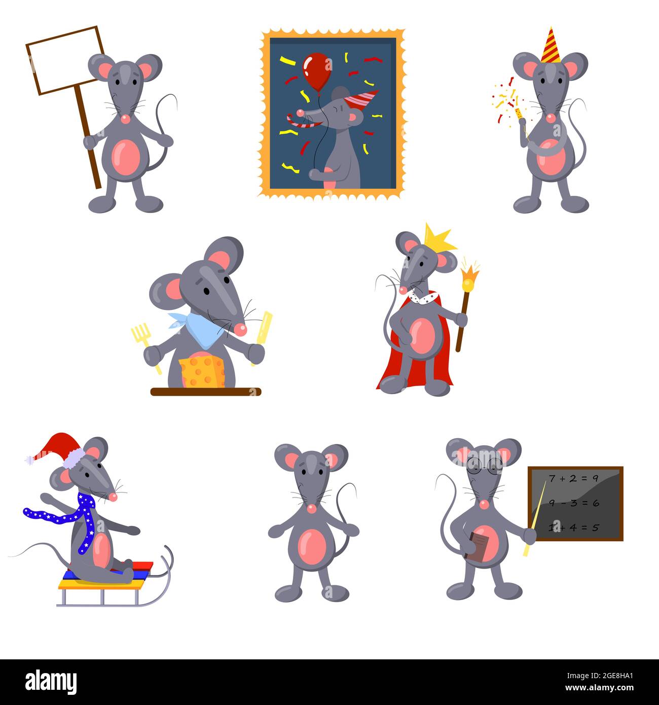 set of cute cartoon rats, vector isolated on a white background Stock ...