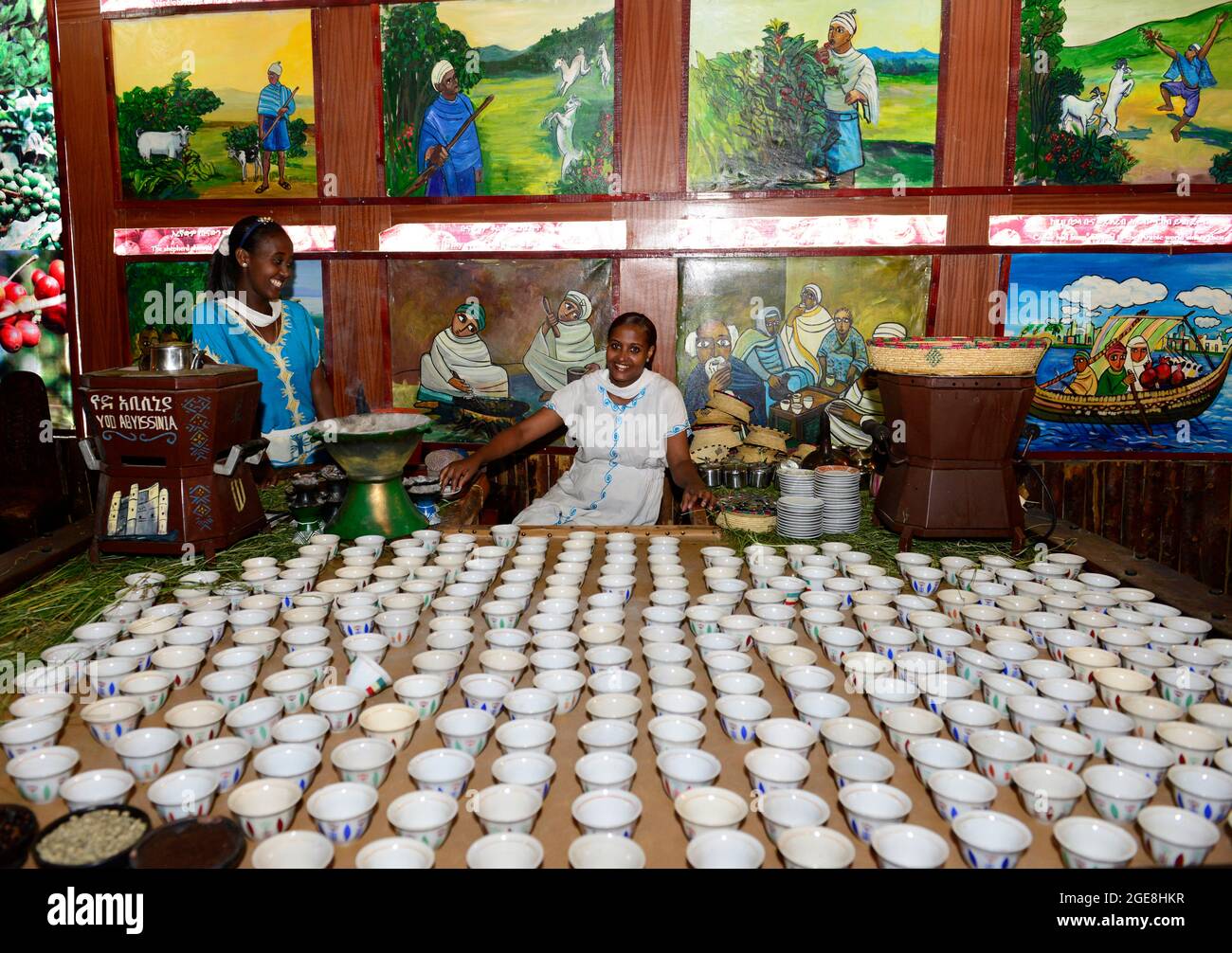 An Ethiopian woman brewing traditional coffee at the Yod Abyssinia ...