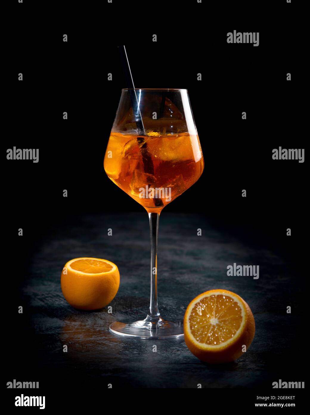 Aperol spritz cocktail served on dark background. Classic drink menu ...