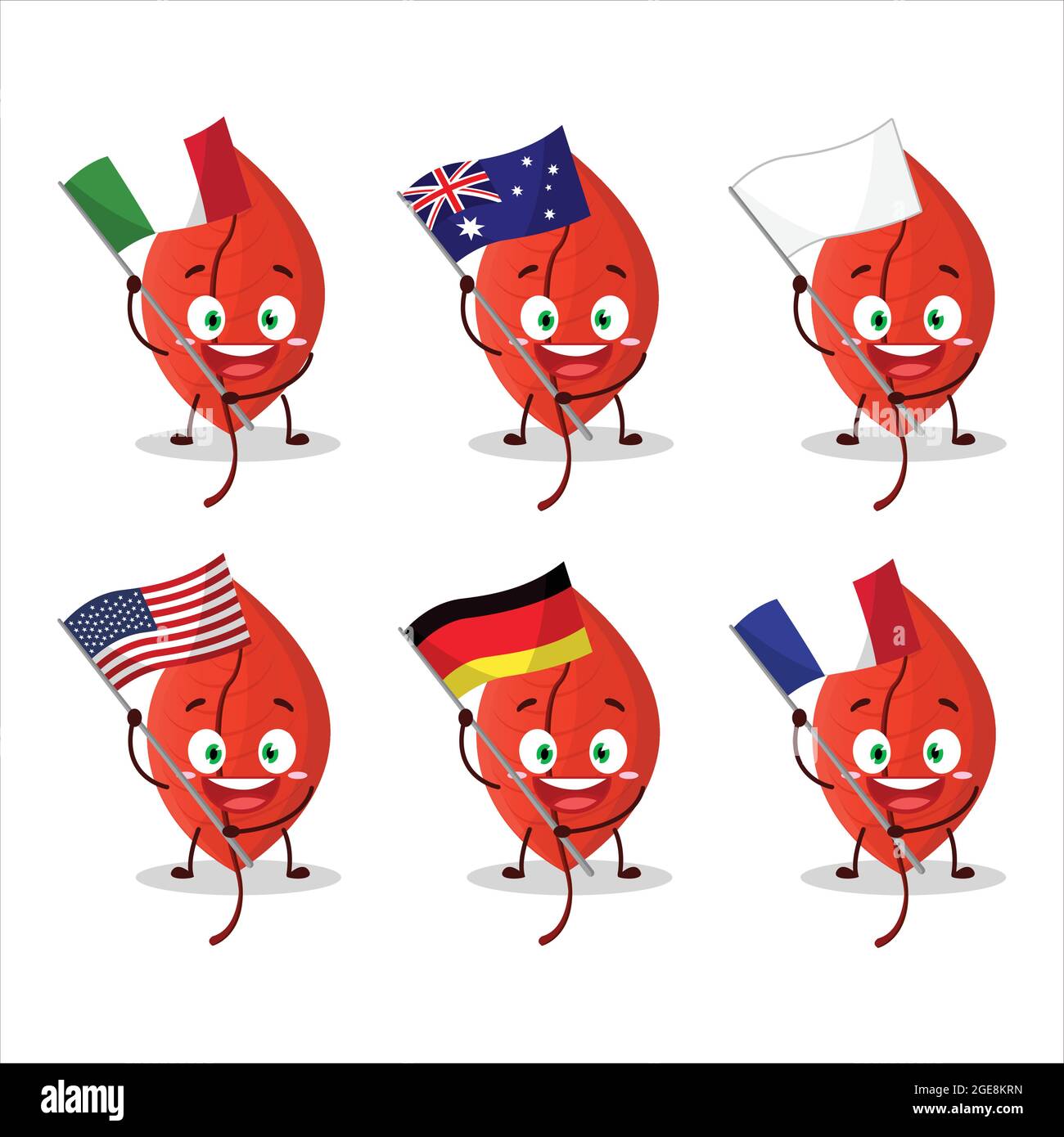 Hornbeam Leaf Cartoon Character Bring The Flags Of Various Countries