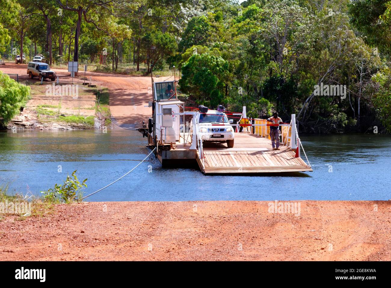 Ferry vehicle transporter crossing the Jardine River, Cape York ...