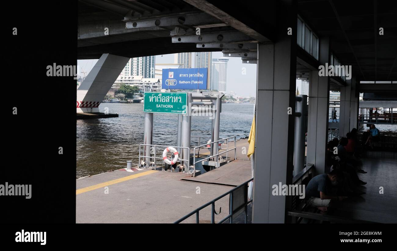Sathorn Pier beneath the Taksin Bridge,on the Chao Phraya River Sathorn ...