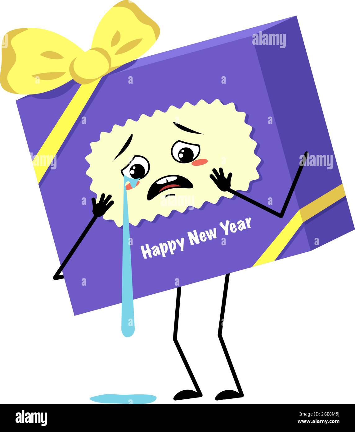 Cute character gift box for new year with bow and crying and tears ...