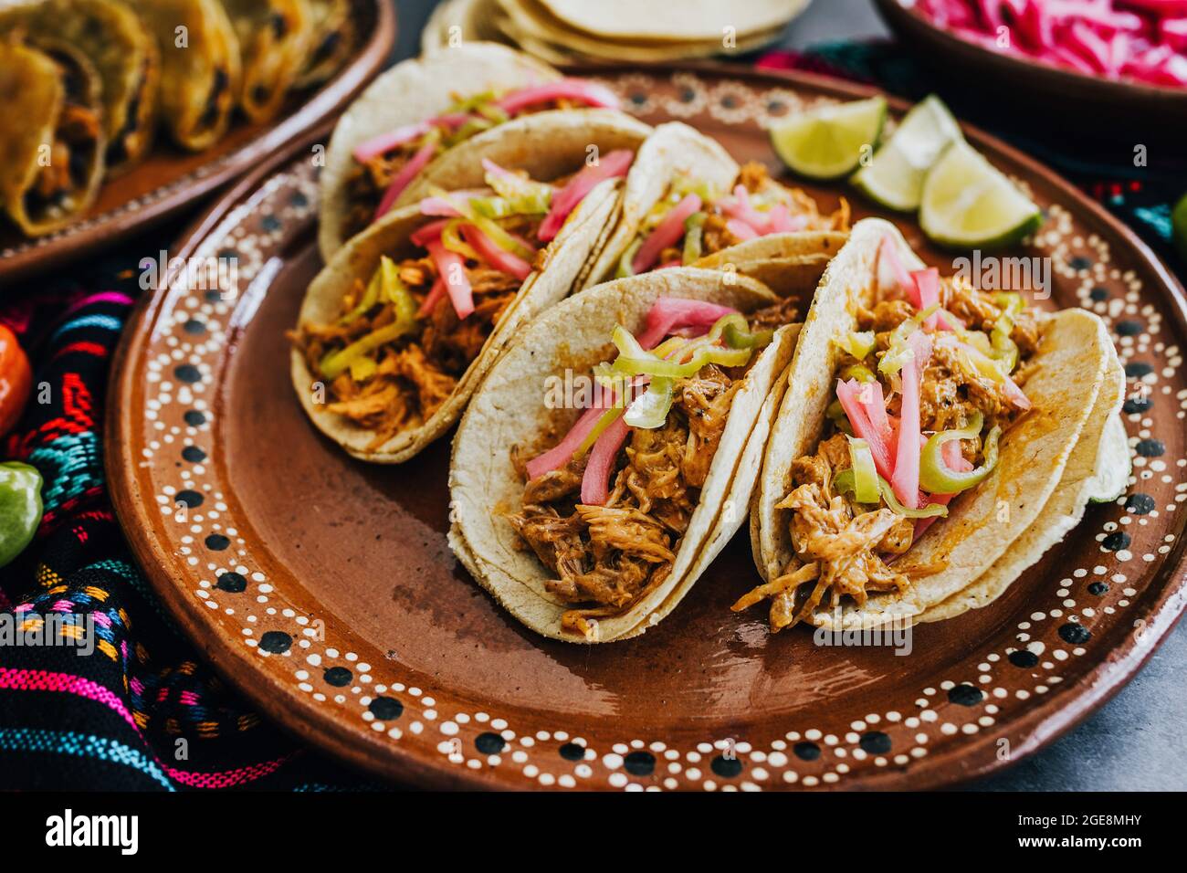 Mexican tacos with lemon and salsa, traditional Mexican food in Mexico ...