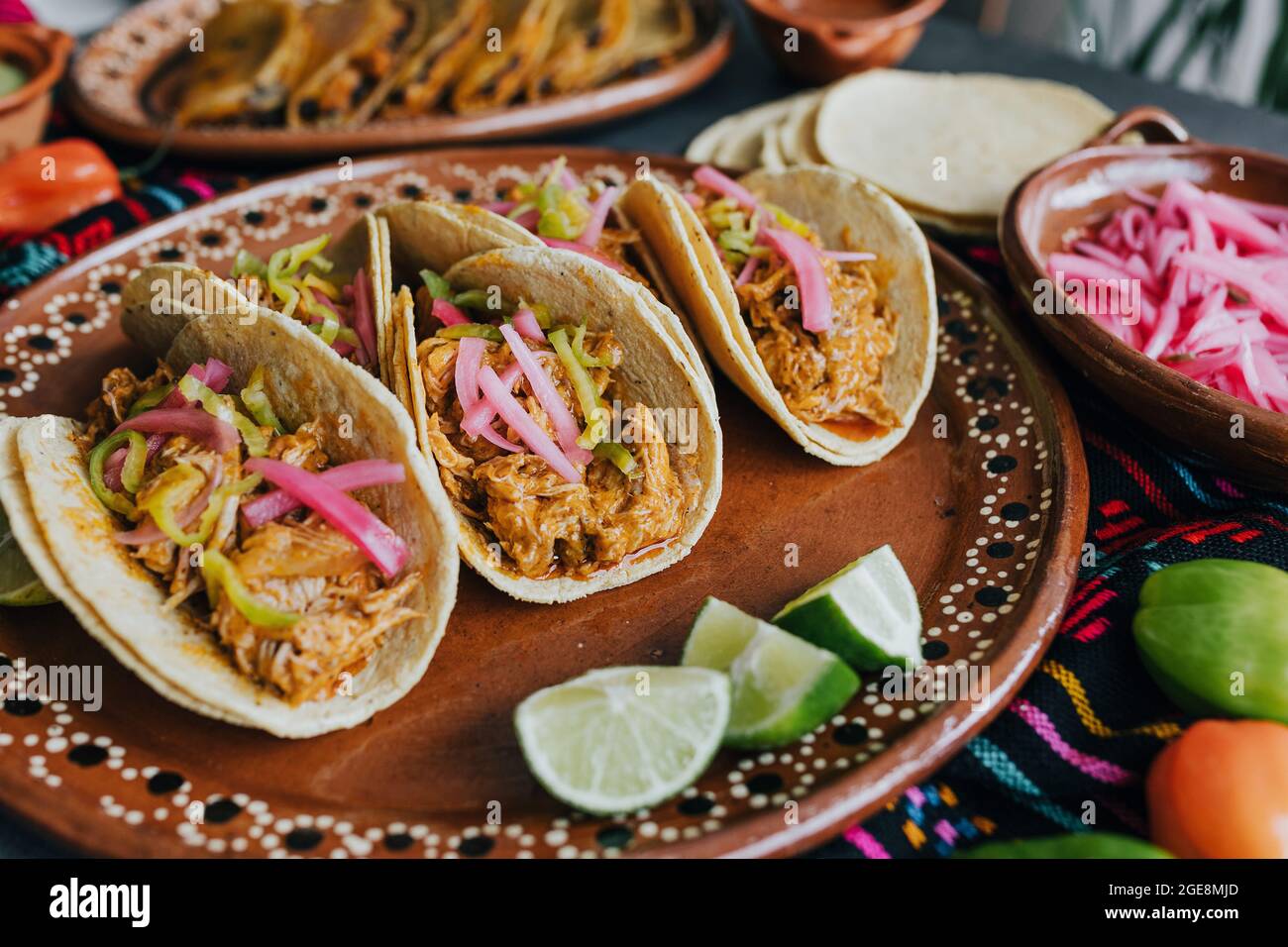 Mexican tacos with lemon and salsa, traditional Mexican food in Mexico ...