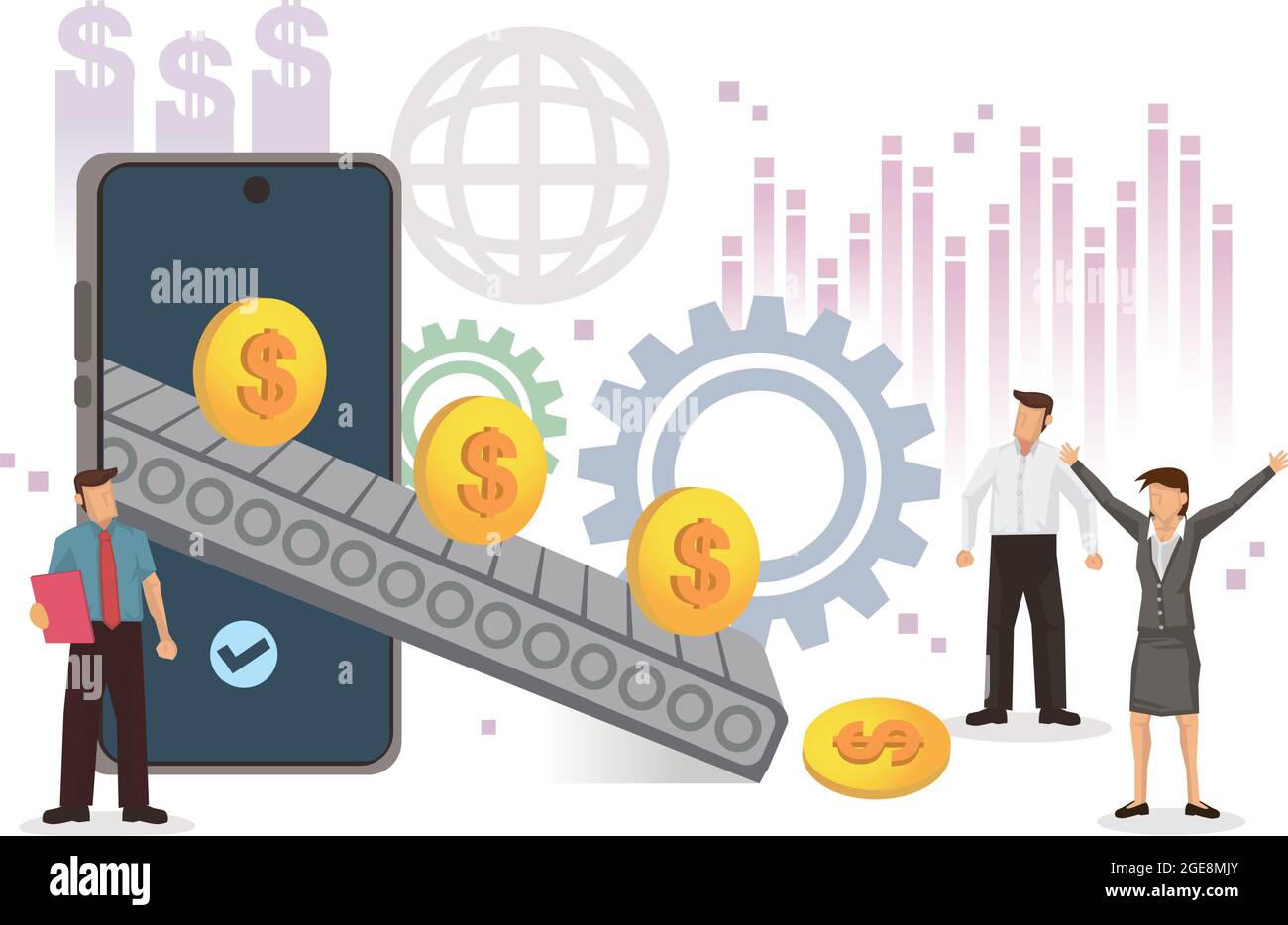 Smartphone helping business people to earn money. Business concept ...