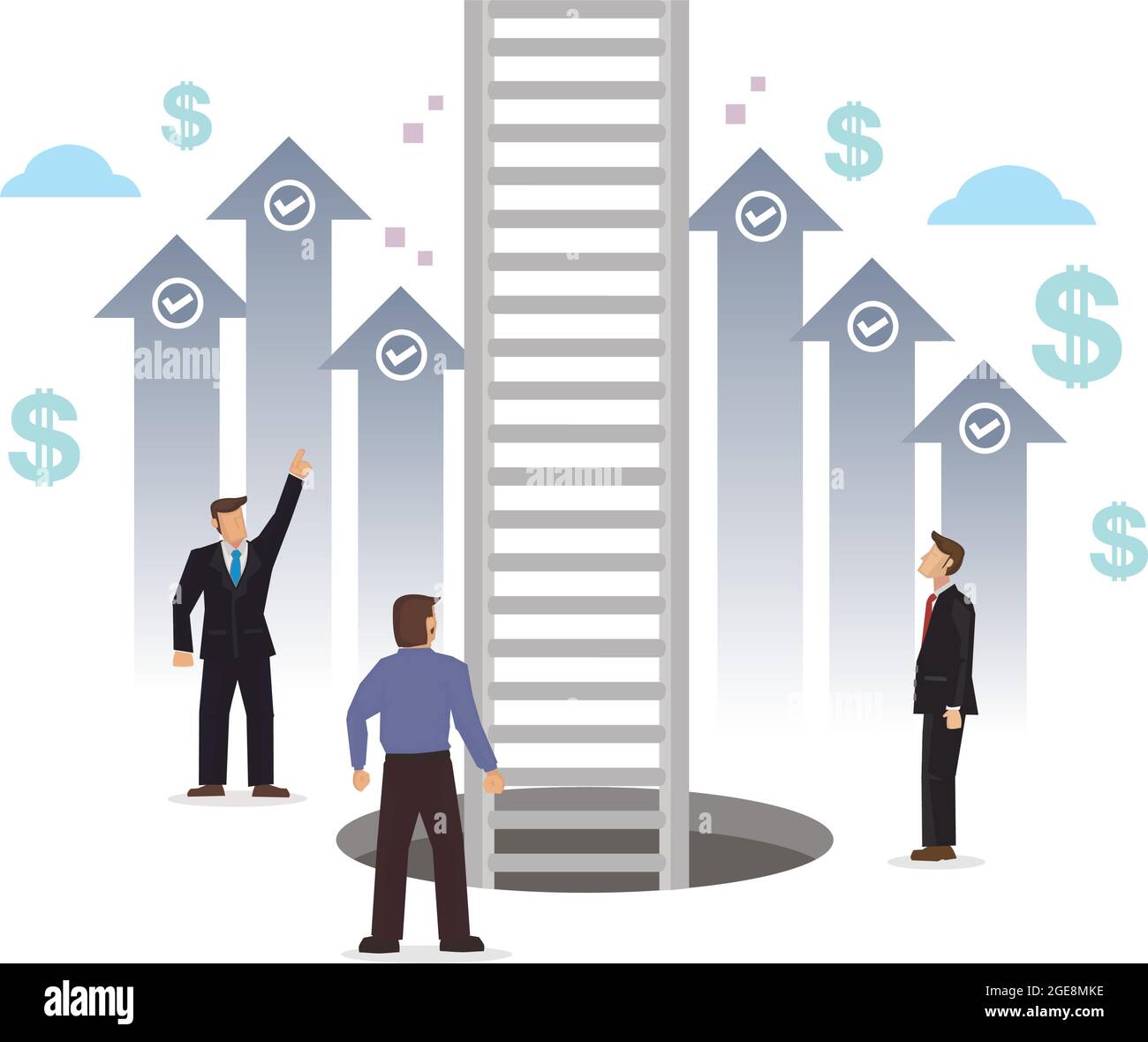 Businessman on the journey up the ladder to the sky. Concept of ...