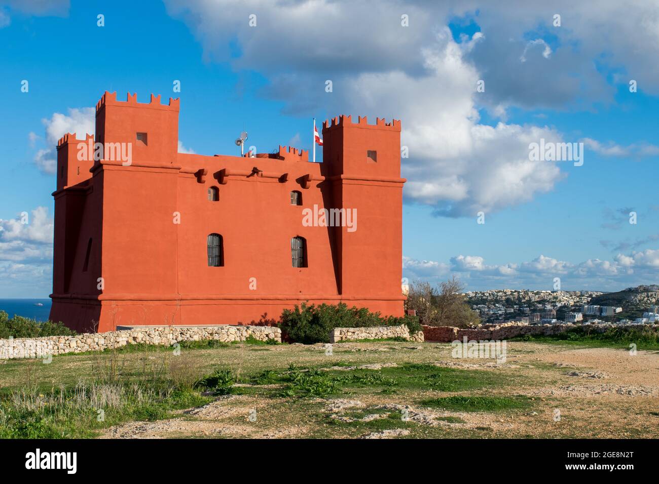 MELLIEHA, MALTA - Jan 04, 2021: St Agatha's Tower, better known as Red ...