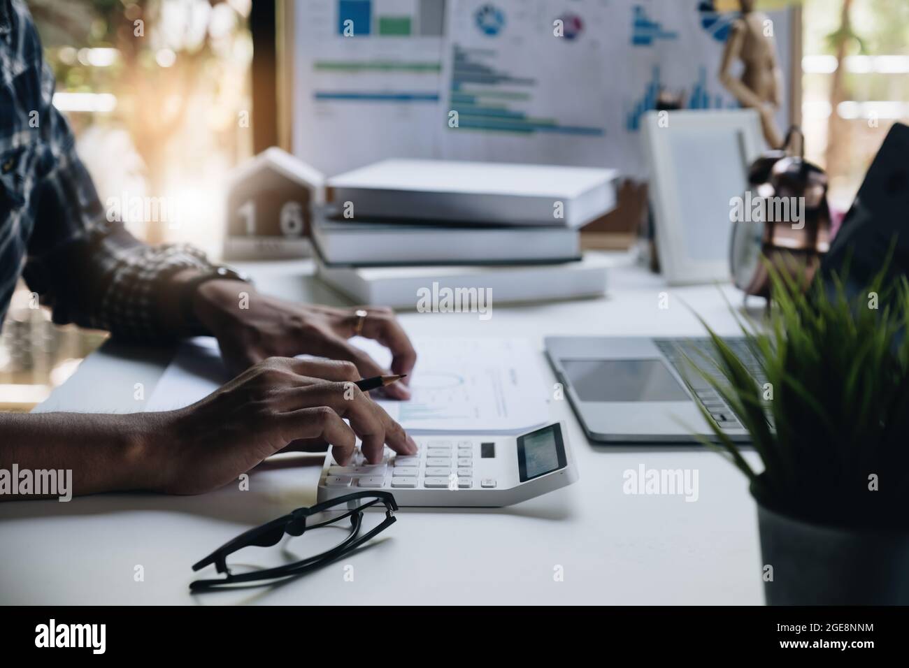 Accounting man estimate and handling finances. The concept of a budget ...