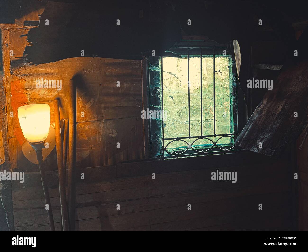 Old rural hut from inside illuminated by a lamp Stock Photo - Alamy