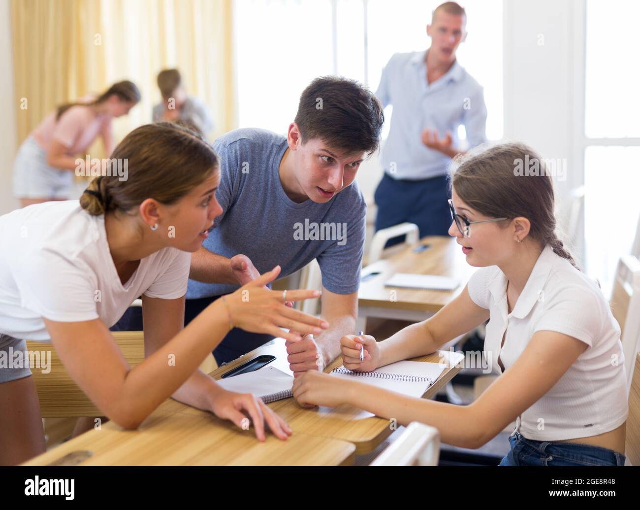Teenagers working in small groups during lesson at college Stock Photo ...