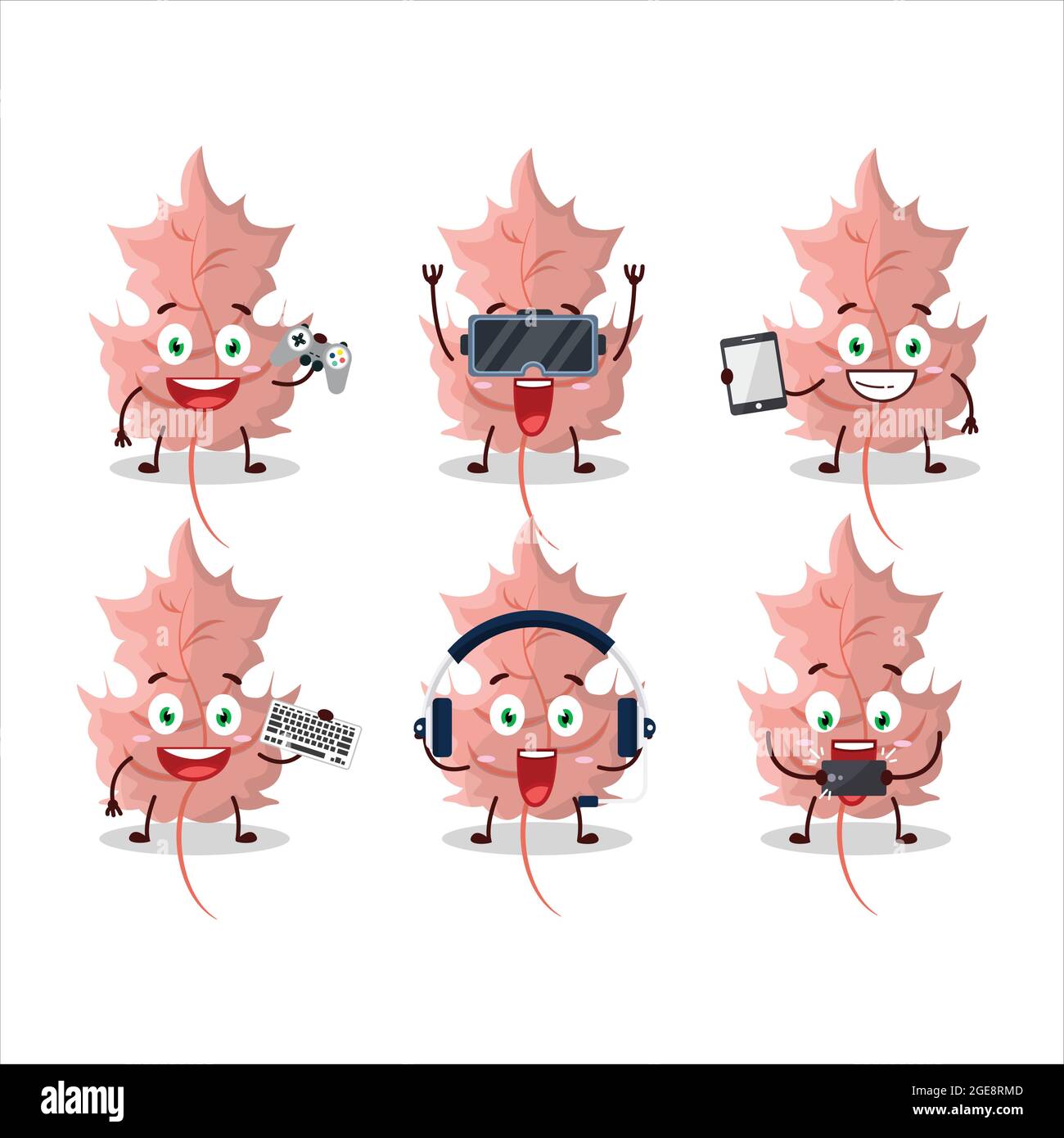 Oak pink leaf cartoon character are playing games with various cute ...