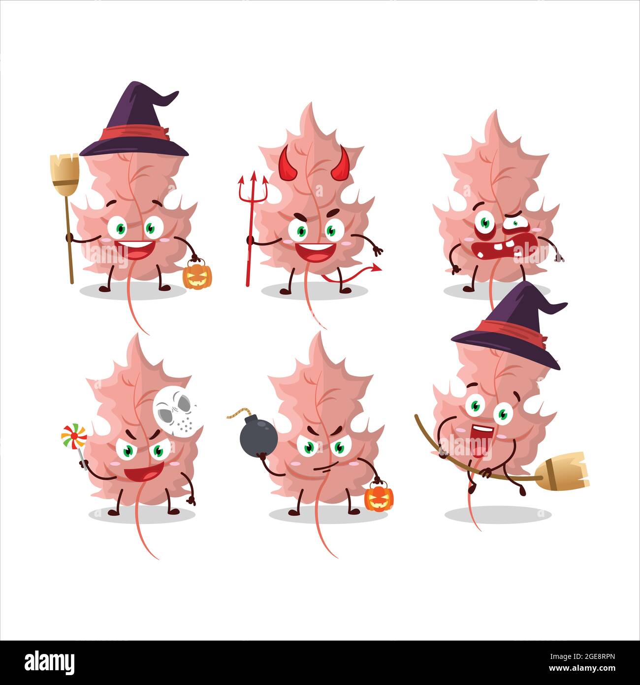 Halloween expression emoticons with cartoon character of oak pink leaf ...