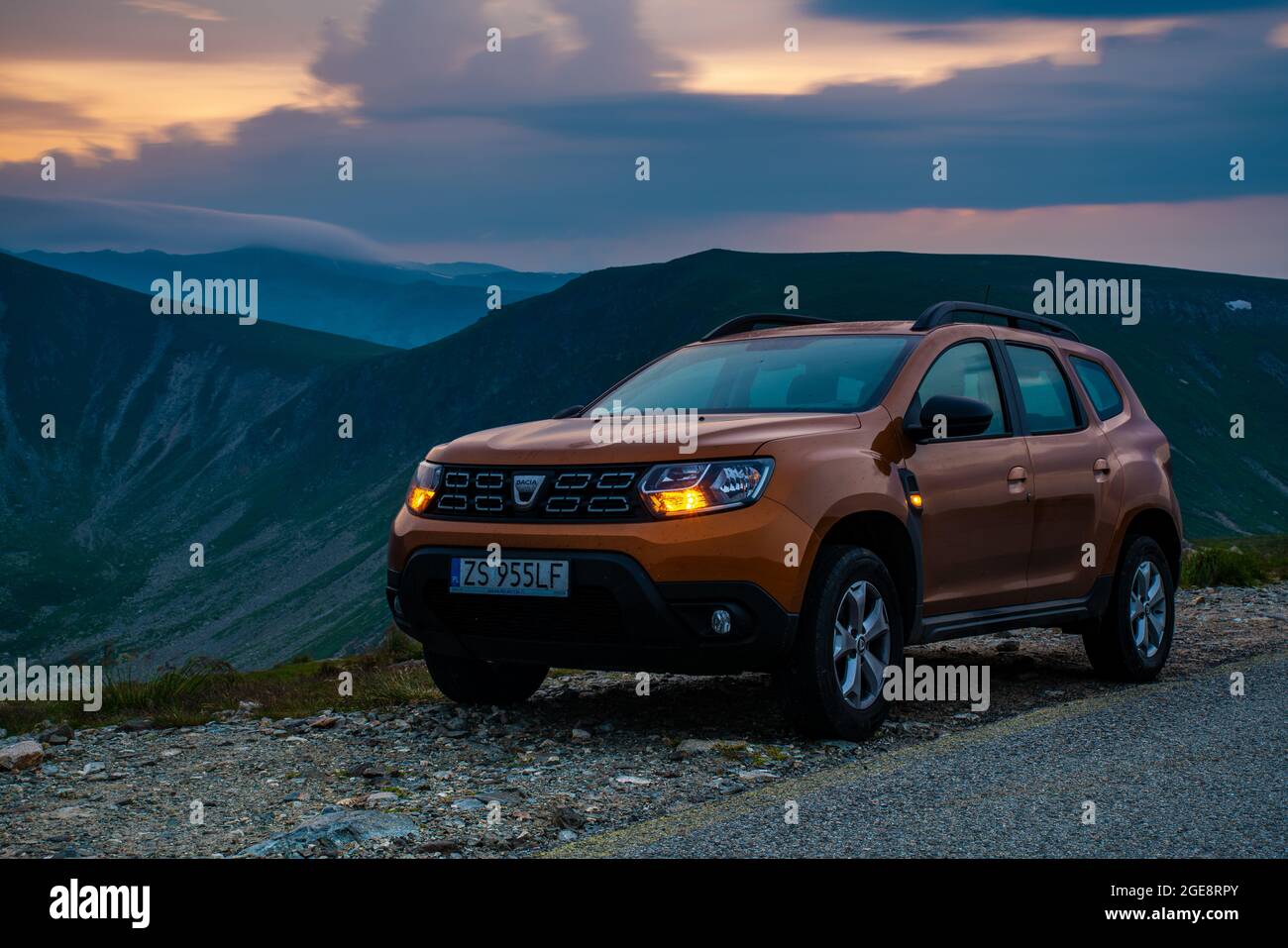 SUV DACIA Duster standing at a mountain route in Romania Stock Photo ...