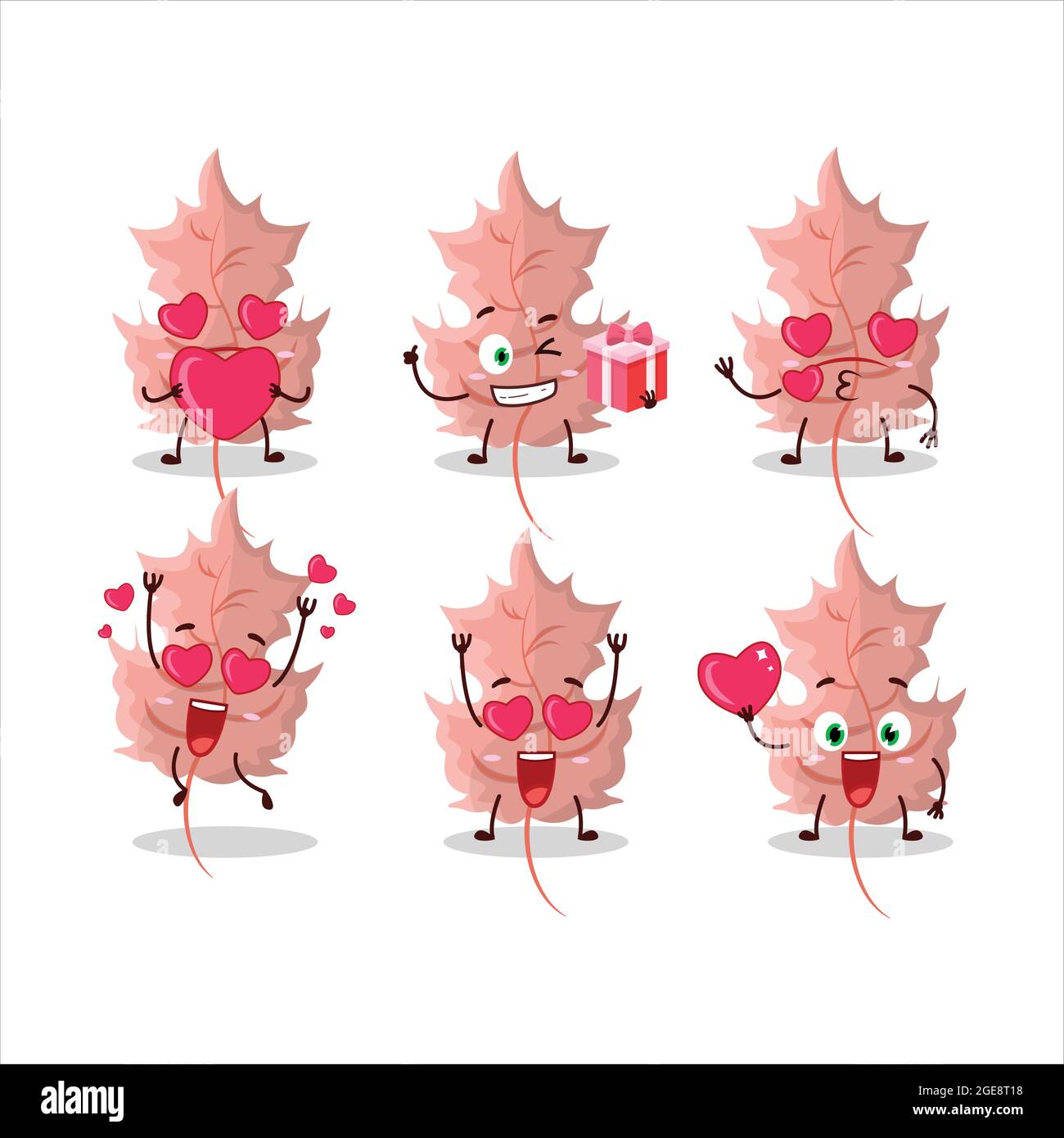 Oak pink leaf cartoon character with love cute emoticon. Vector ...