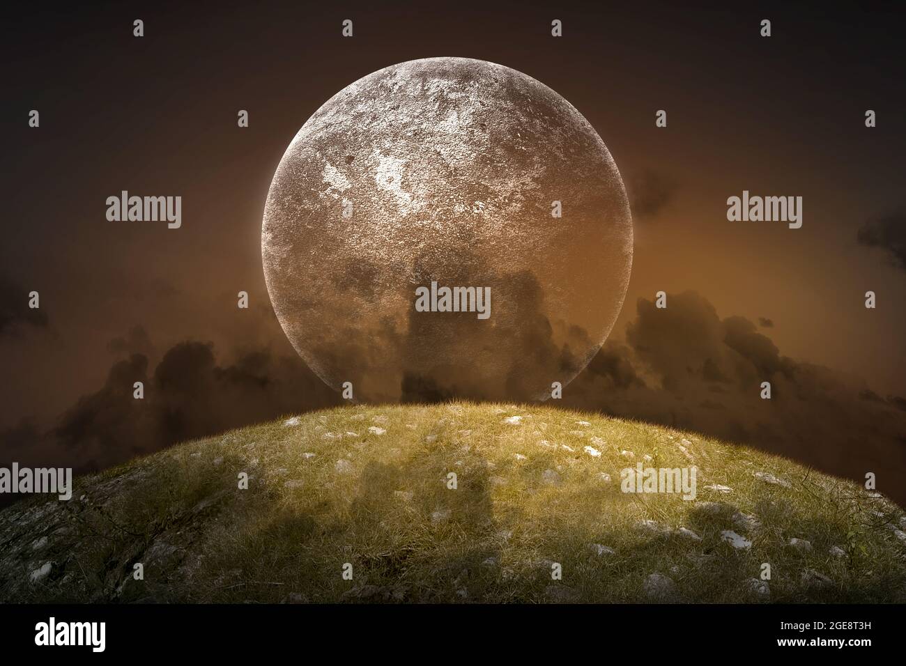 Dramatic view of the dark cloud with full moon on the sky Stock Photo ...