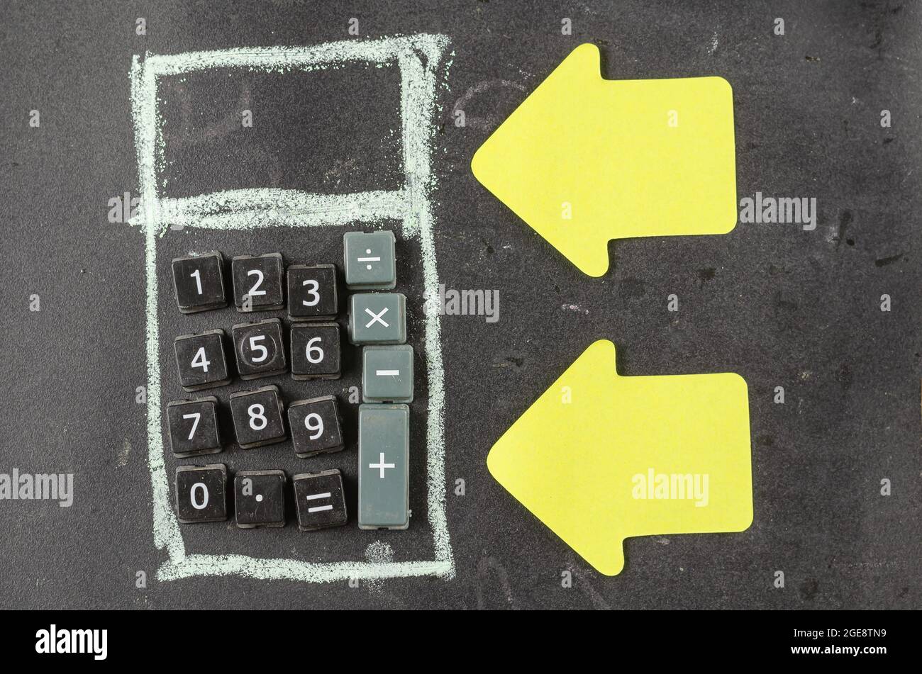 Business, Finance Concept. Yellow paper bookmarks and a Calculator ...