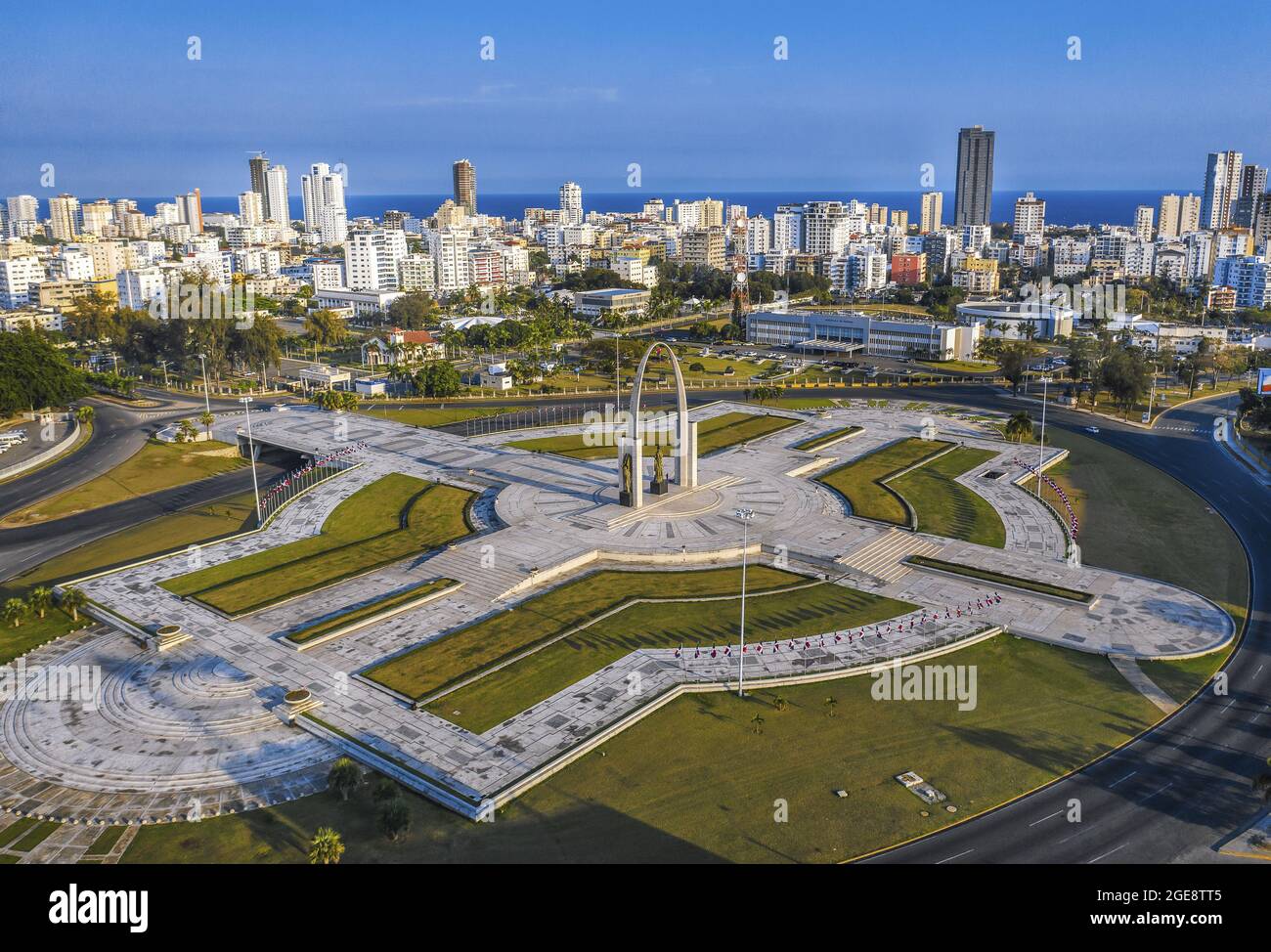 Landscape of the Plaza de la Bandera surrounded by modern buildings in ...
