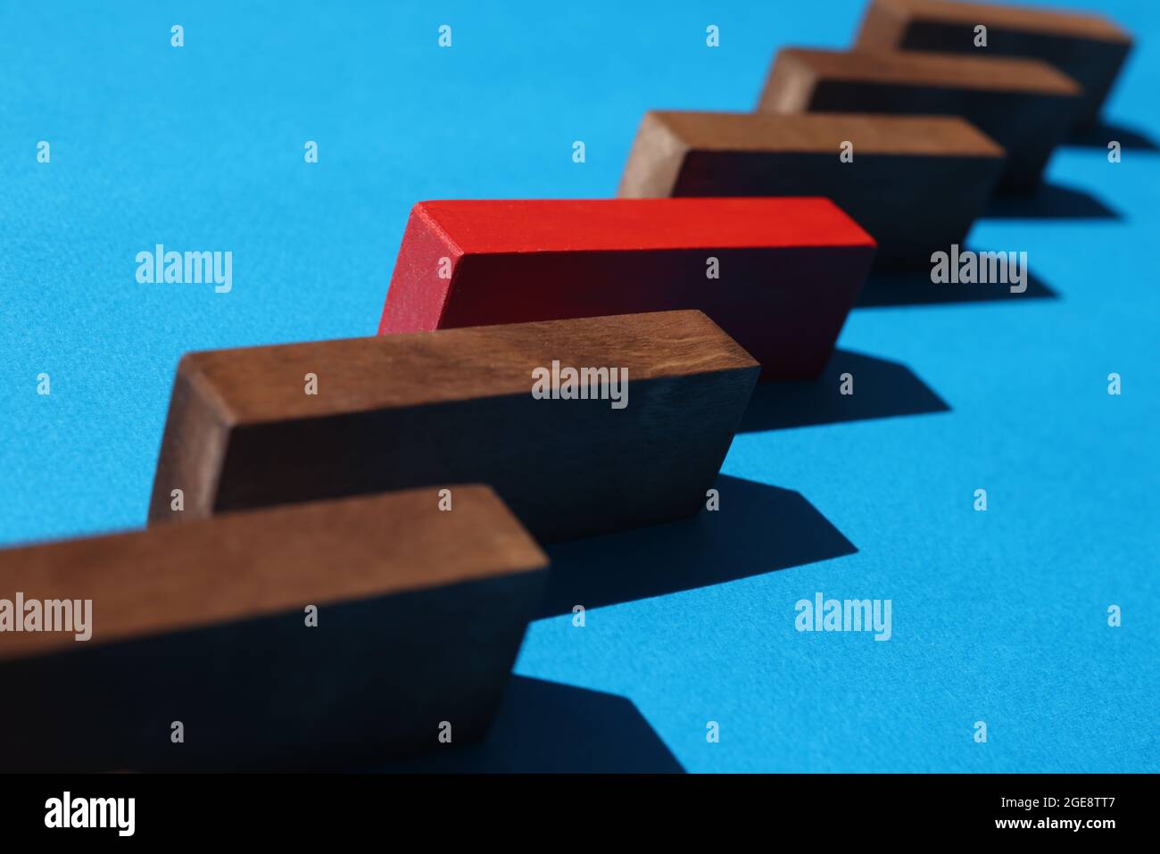 Step to success in business model with one red wooden block in shape of ...