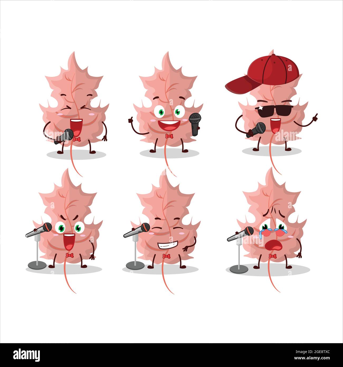 A Cute Cartoon design concept of oak pink leaf singing a famous song ...