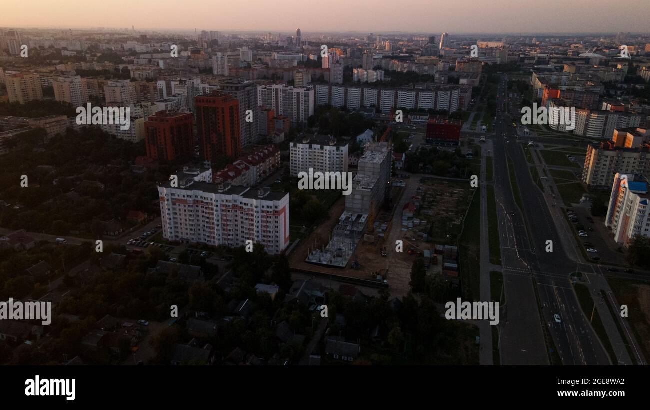 City block construction site. Multi-storey buildings. City landscape at ...