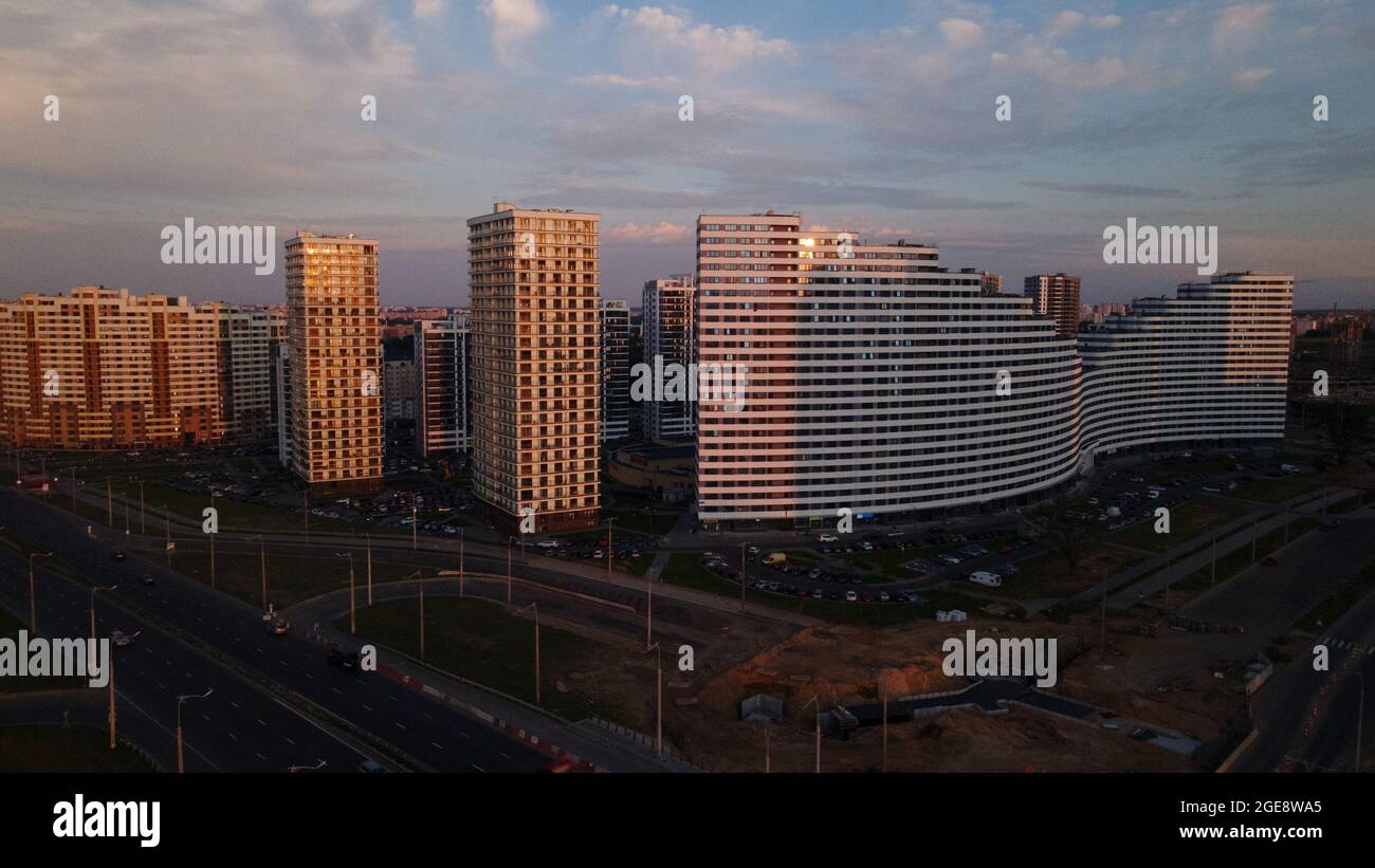 City block construction site. Multi-storey buildings. City landscape at ...