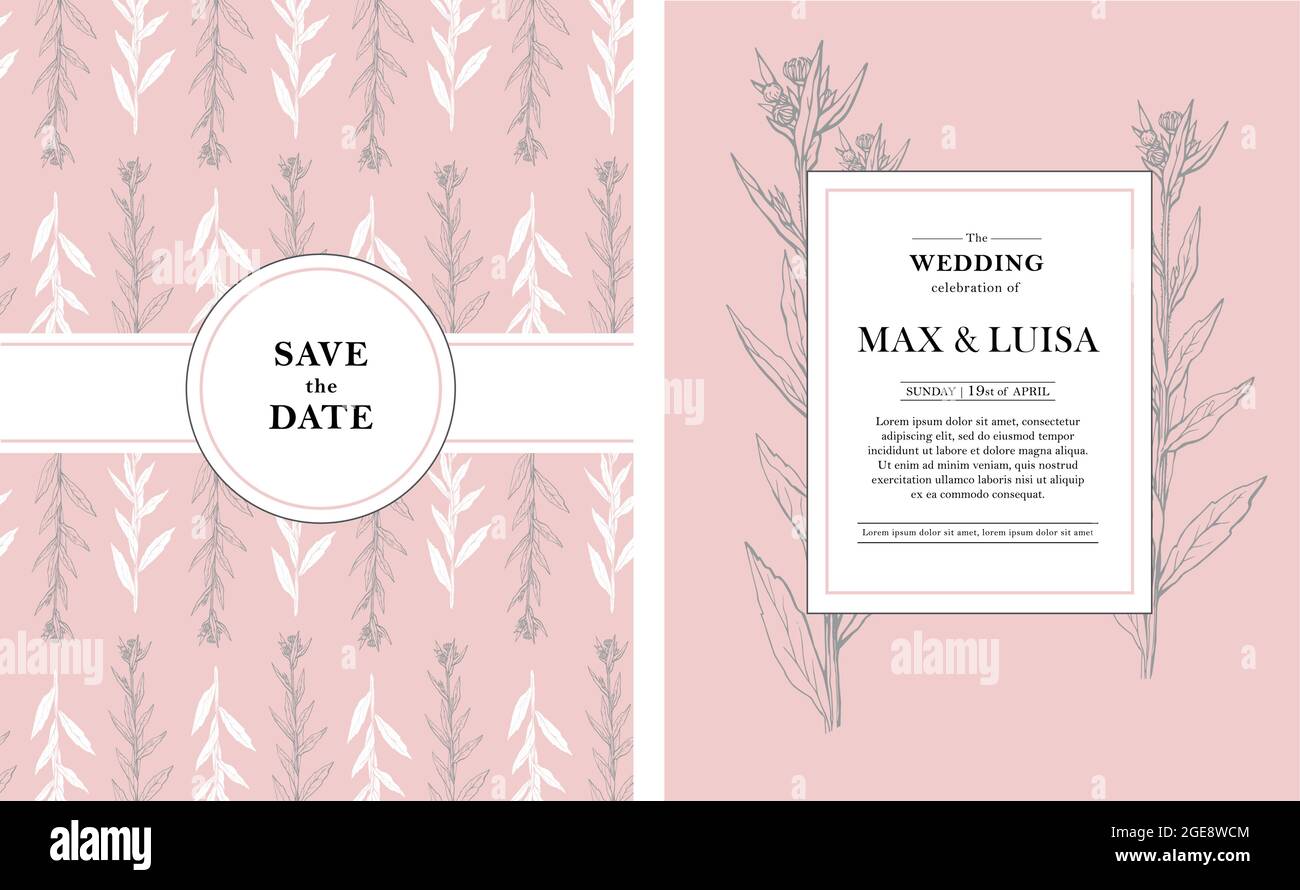 Vintage wedding set with botanical. Wedding invitation, save the date ...