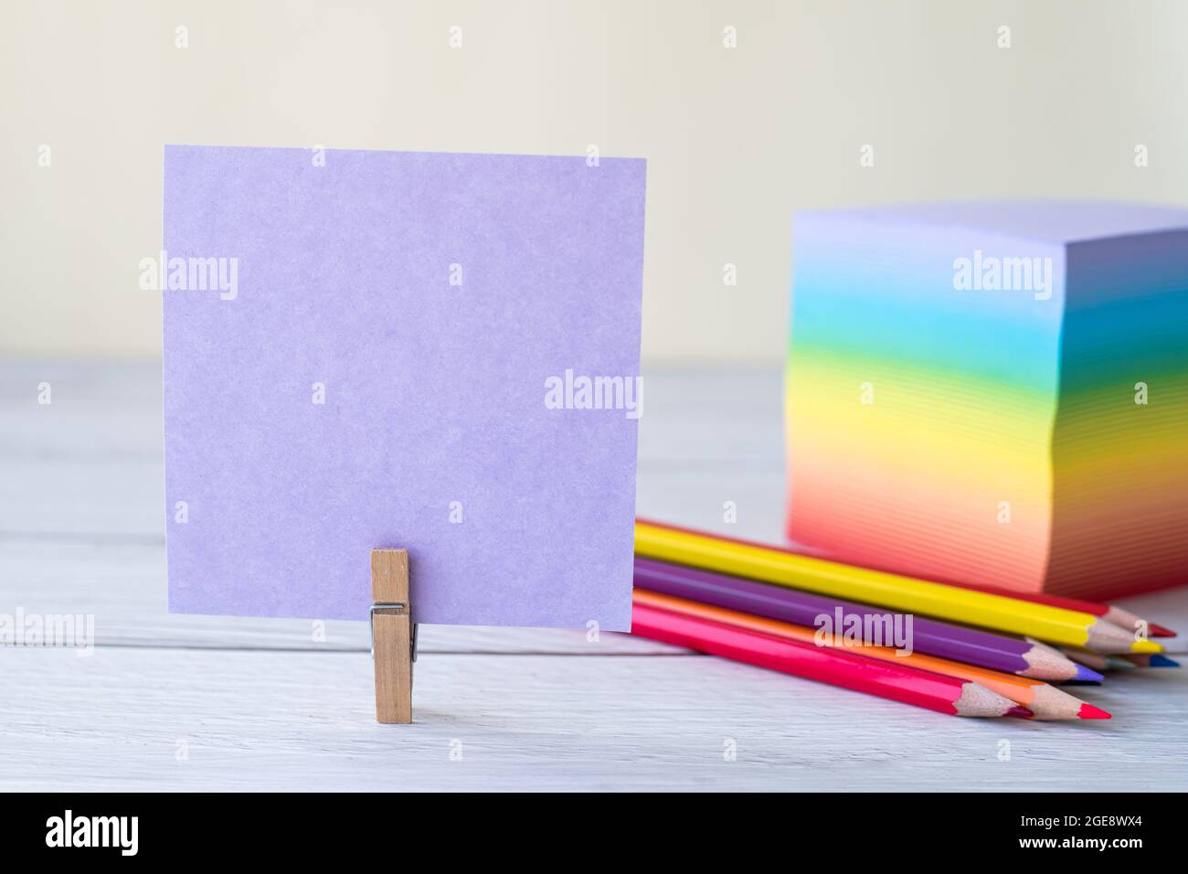 Blank Sticky Note With Laundry Clip Stack Of Colorful Paper Pen Placed ...