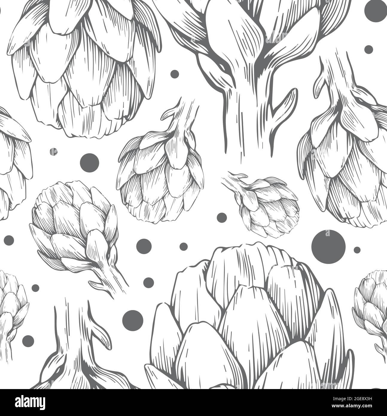 Seamless pattern with hand drawn artichokes. Vector illustration ...