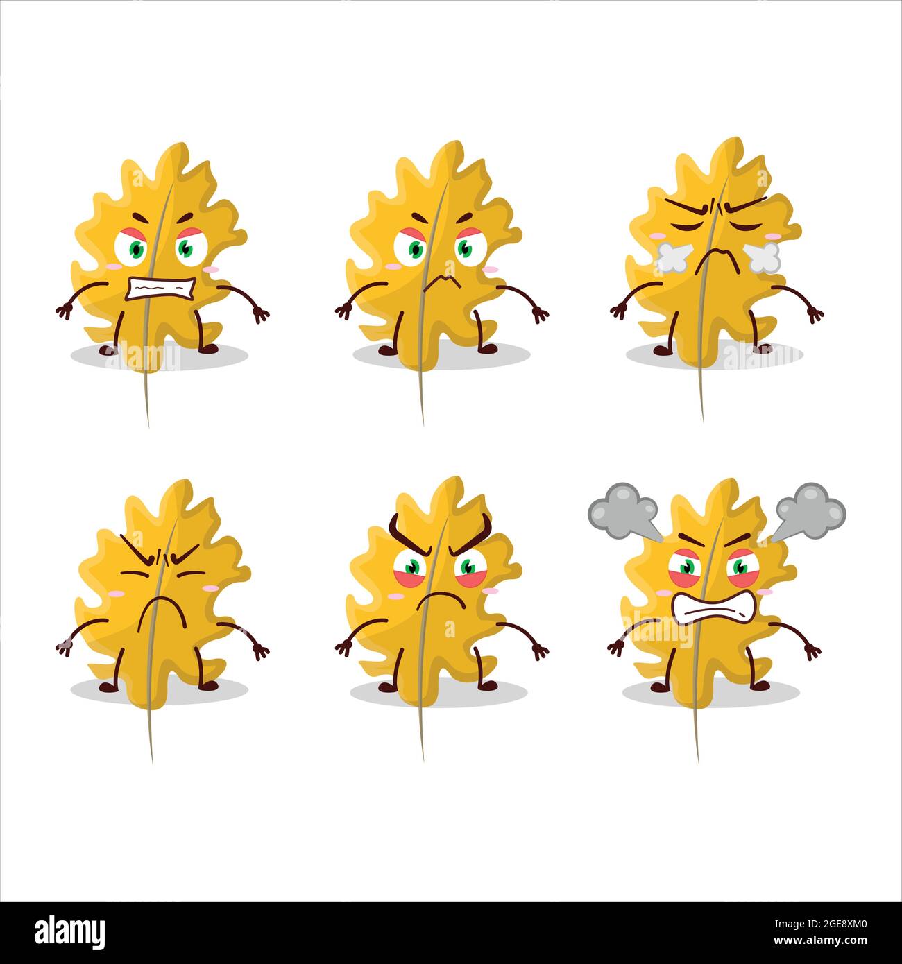 Oak yellow leaf angel cartoon character with various angry expressions ...