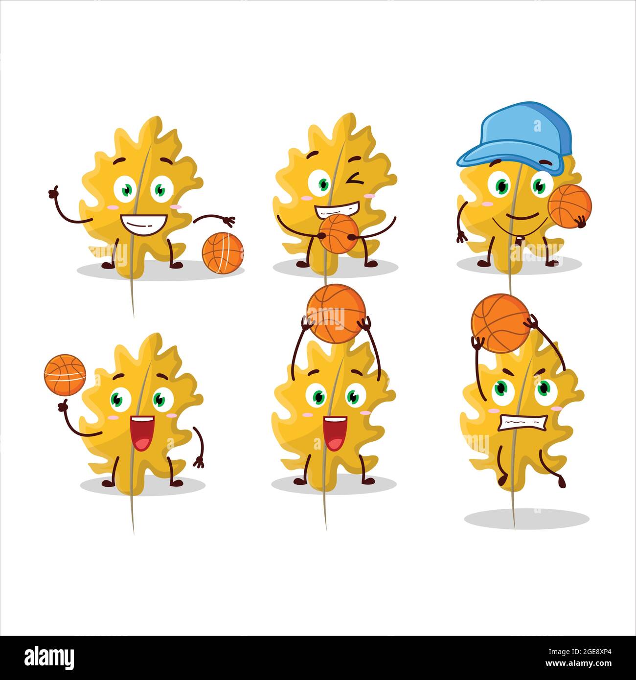 Talented oak yellow leaf angel cartoon character as a basketball ...