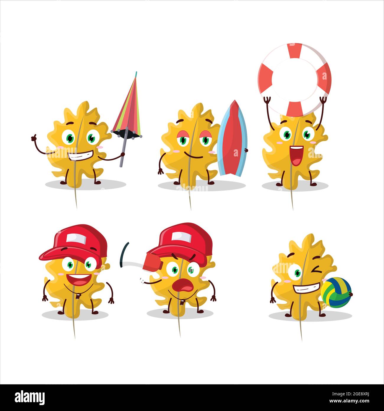 Happy Face oak yellow leaf angel cartoon character playing on a beach ...