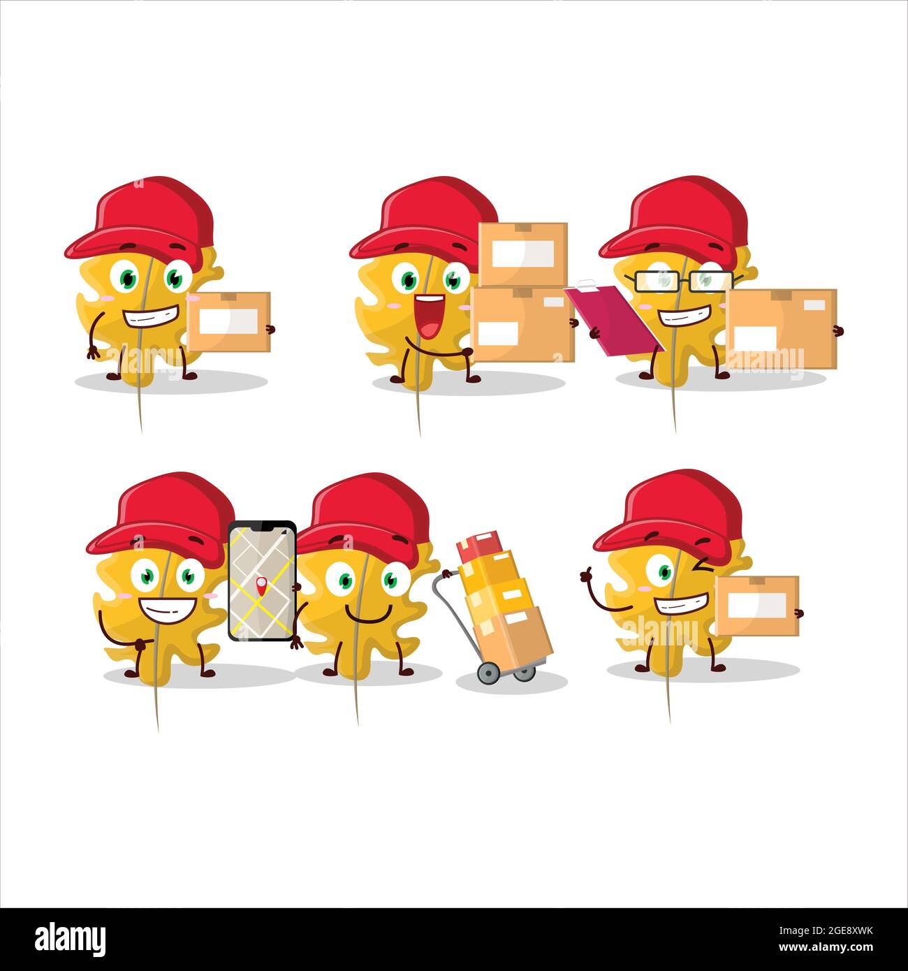 Cartoon character design of oak yellow leaf angel working as a courier ...