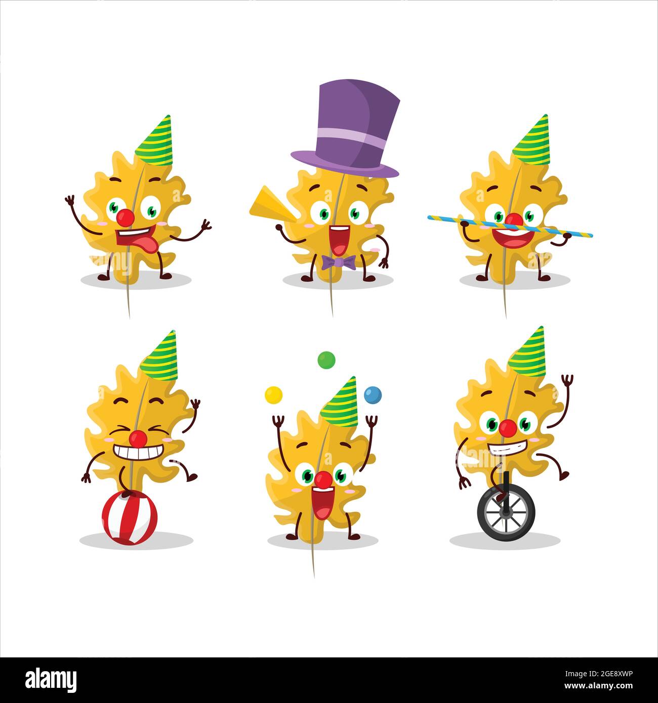 Cartoon character of oak yellow leaf angel with various circus shows ...
