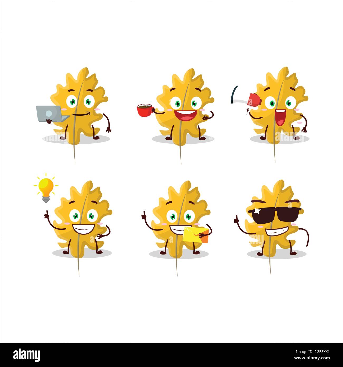 Oak yellow leaf angel cartoon character with various types of business ...