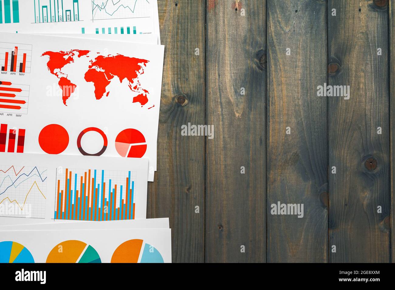 Office workplace table with report pages with financial data Stock ...