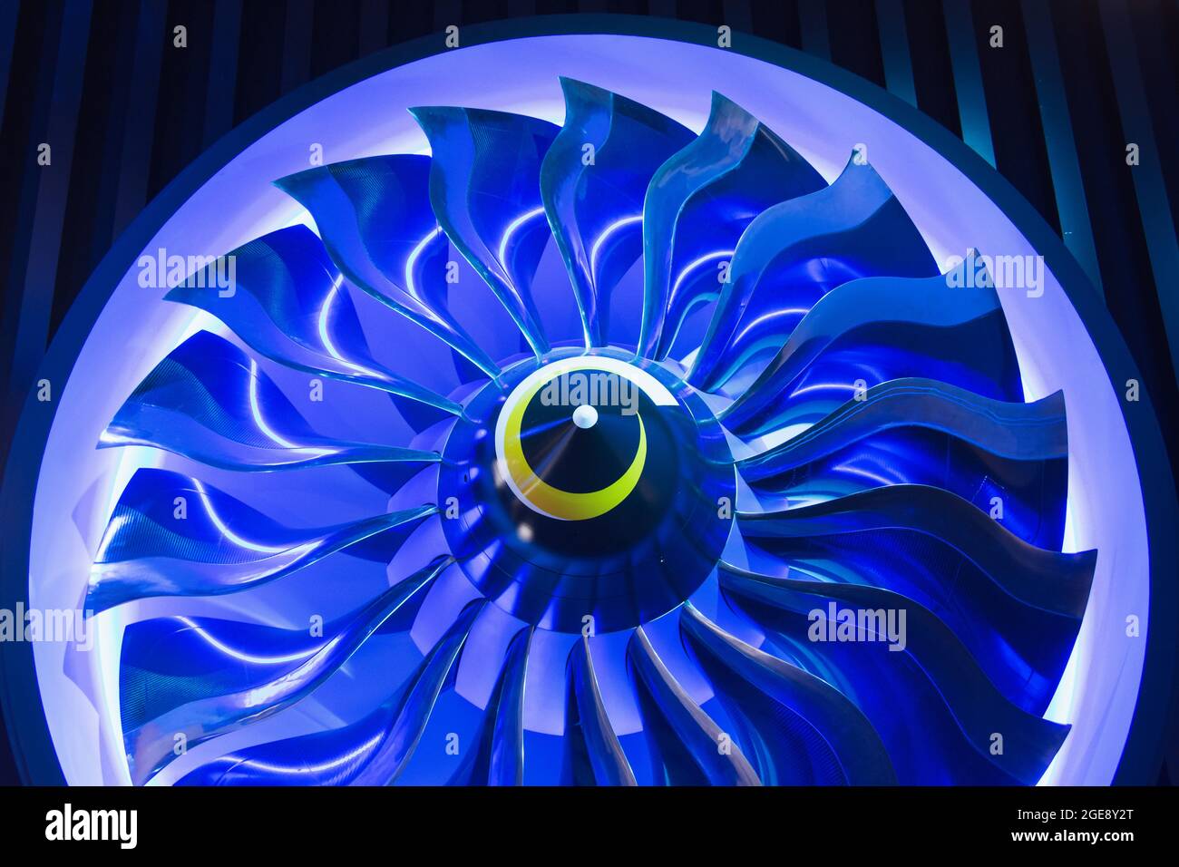 Airplane blade engine in neon blue light Stock Photo - Alamy