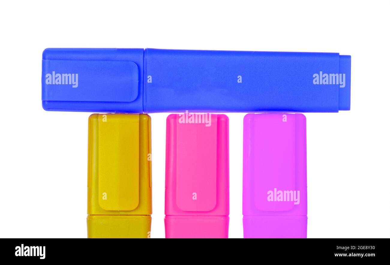 Colorful highlighter markers in various colors isolated over a white ...