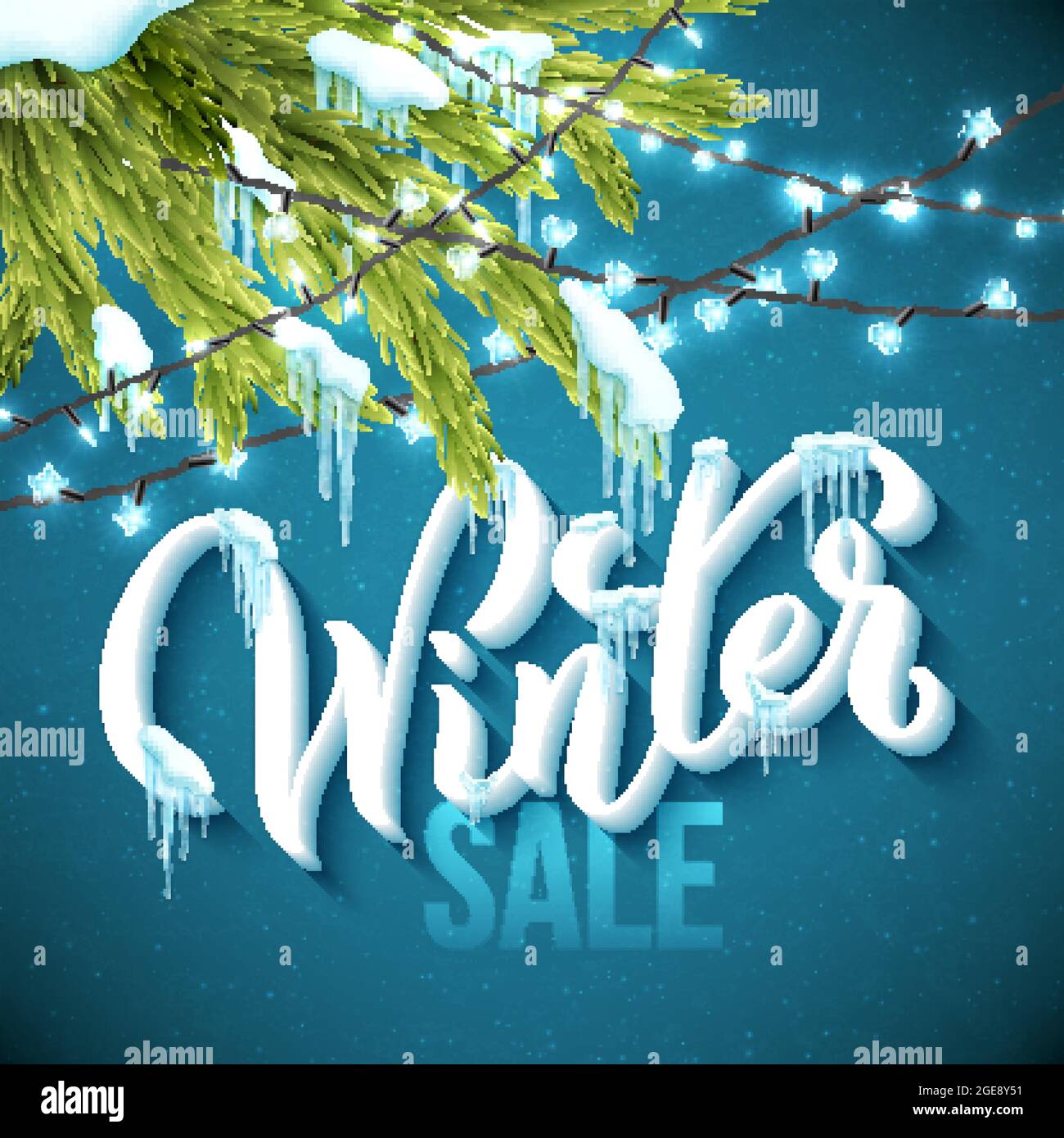Poster with handdrawn lettering Winter sale decorated with realistic ...