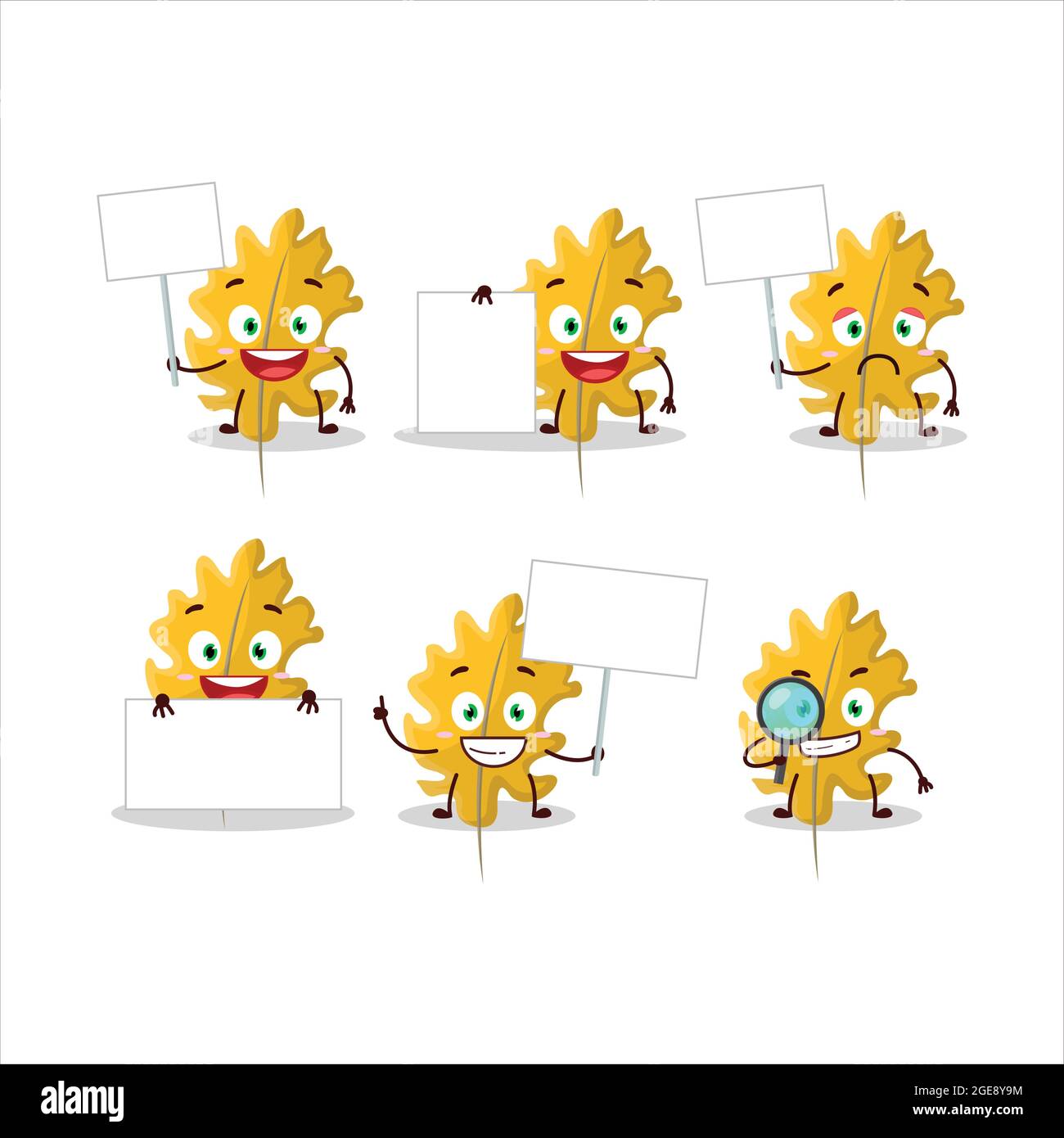 Oak yellow leaf angel cartoon character bring information board. Vector ...