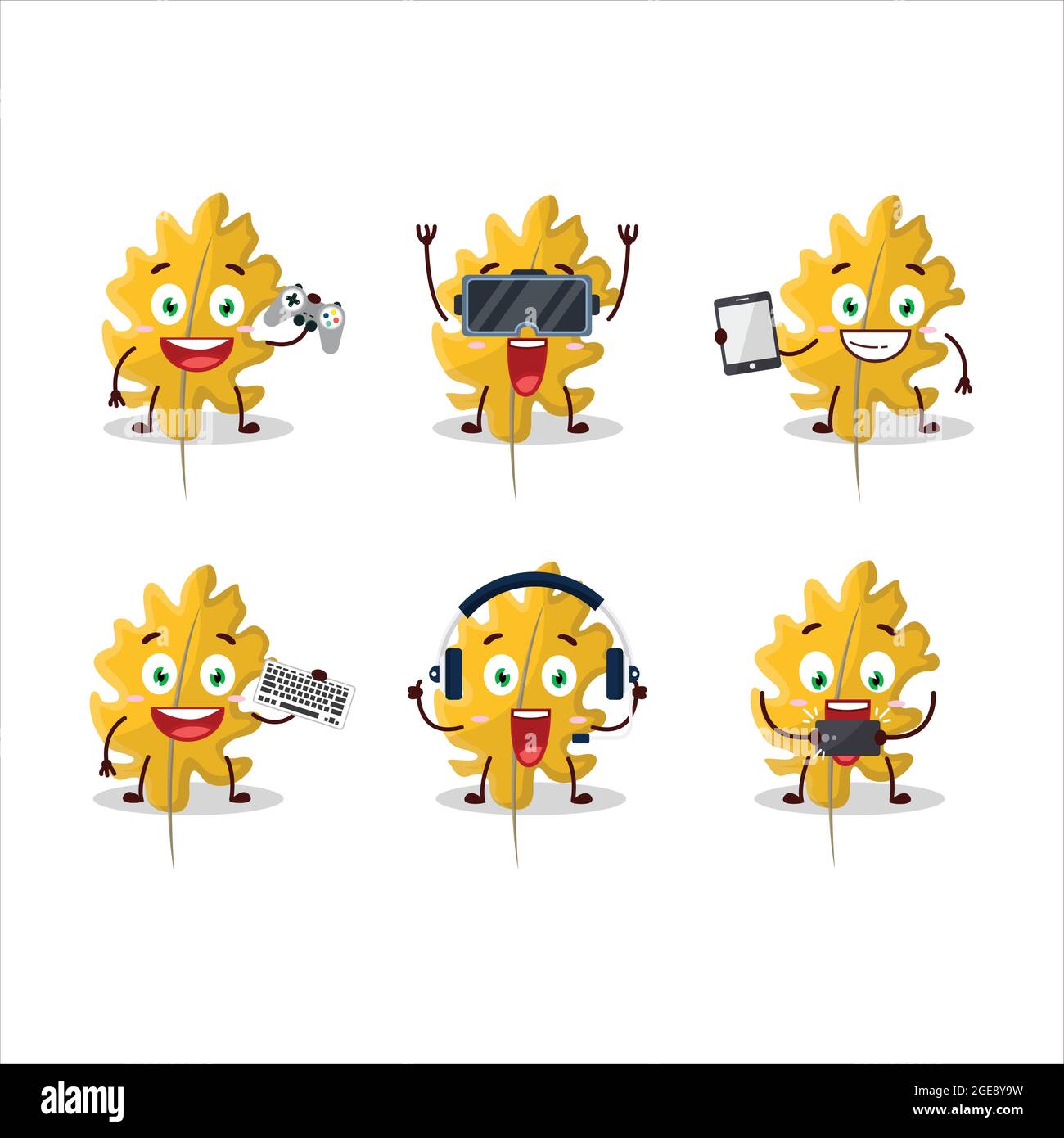 Oak yellow leaf angel cartoon character are playing games with various ...