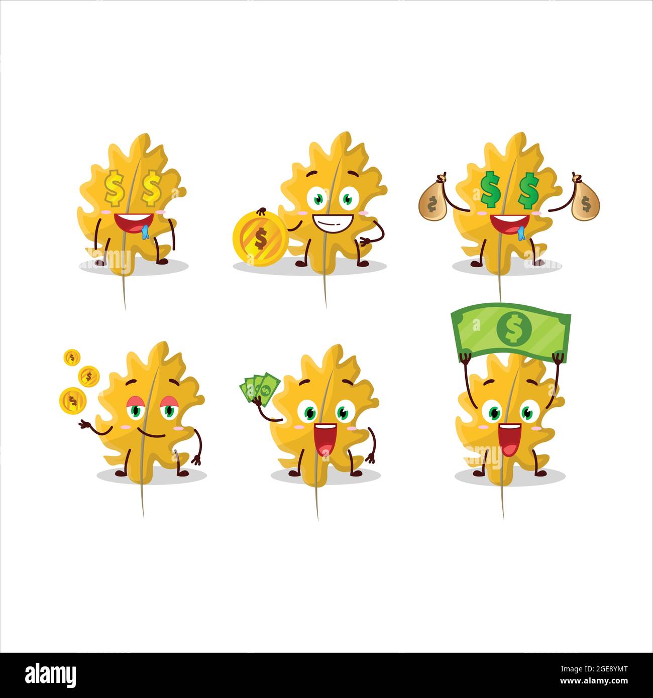 Oak yellow leaf angel cartoon character with cute emoticon bring money ...