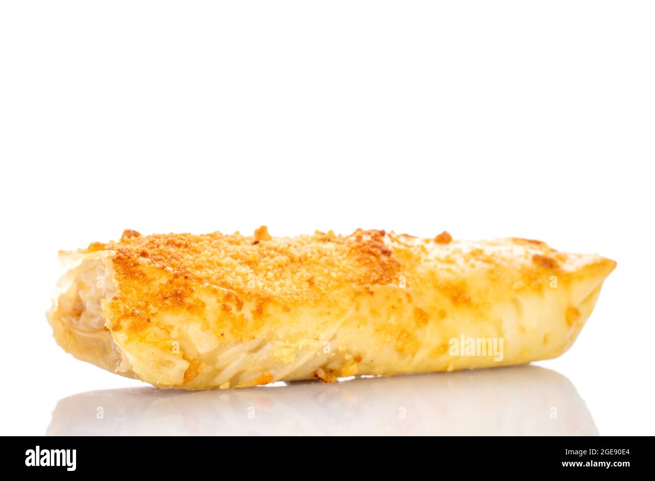 One homemade apple mini strudel, close-up isolated on white Stock Photo ...